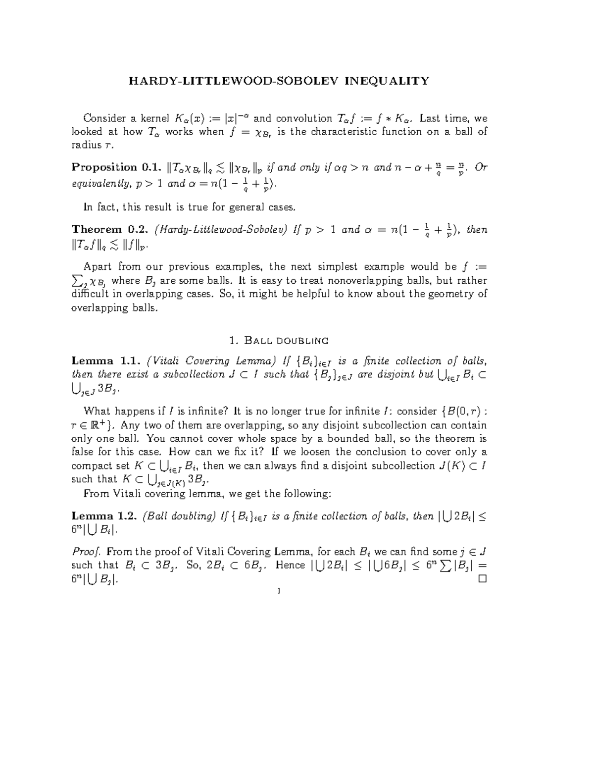 The Polynomial Method Part 30 - HARDY-LITTLEWOOD-SOBOLEV INEQUALITY Consider a kernel Kα(x ...