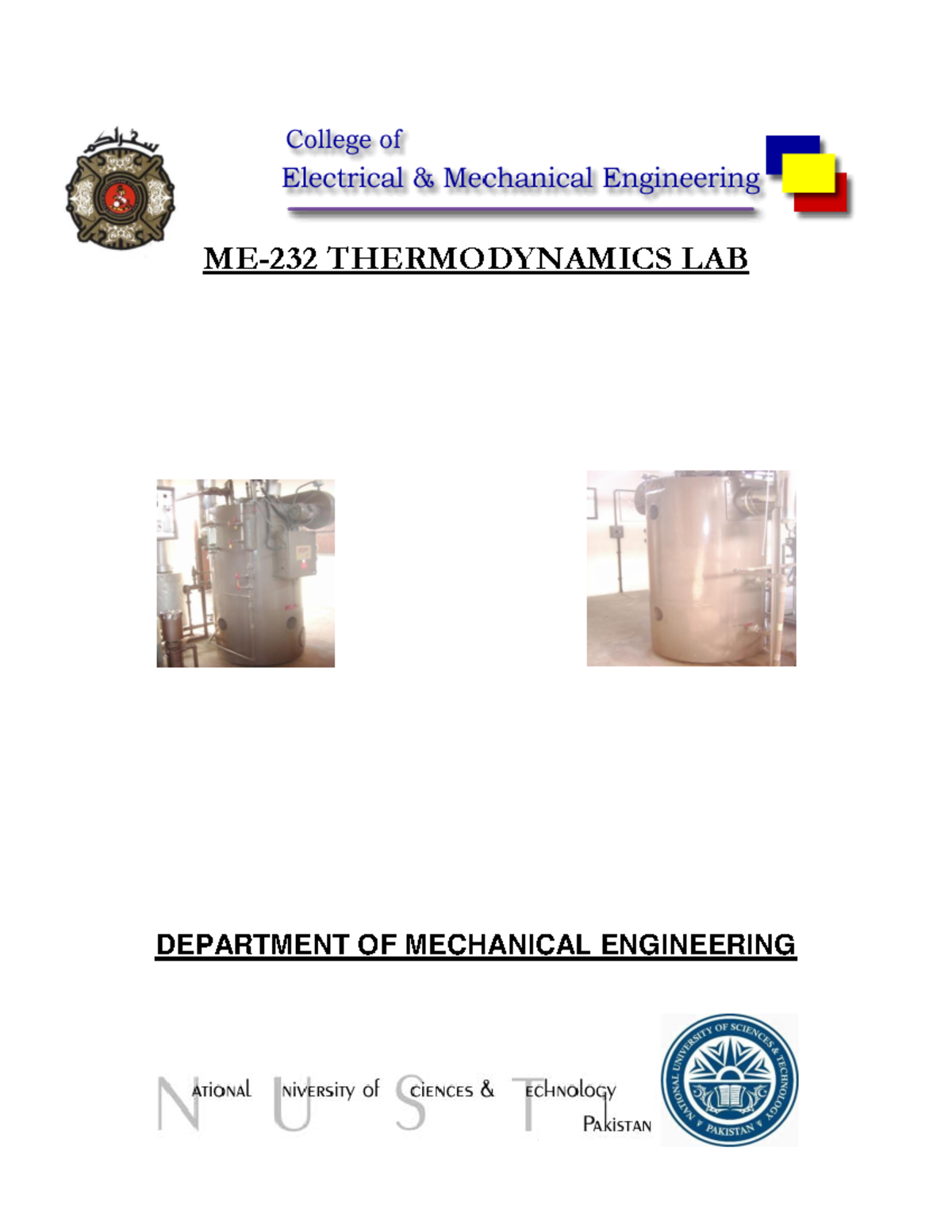 Thermodynamics Lab Manual - ME-232 THERMODYNAMICS LAB DEPARTMENT OF ...