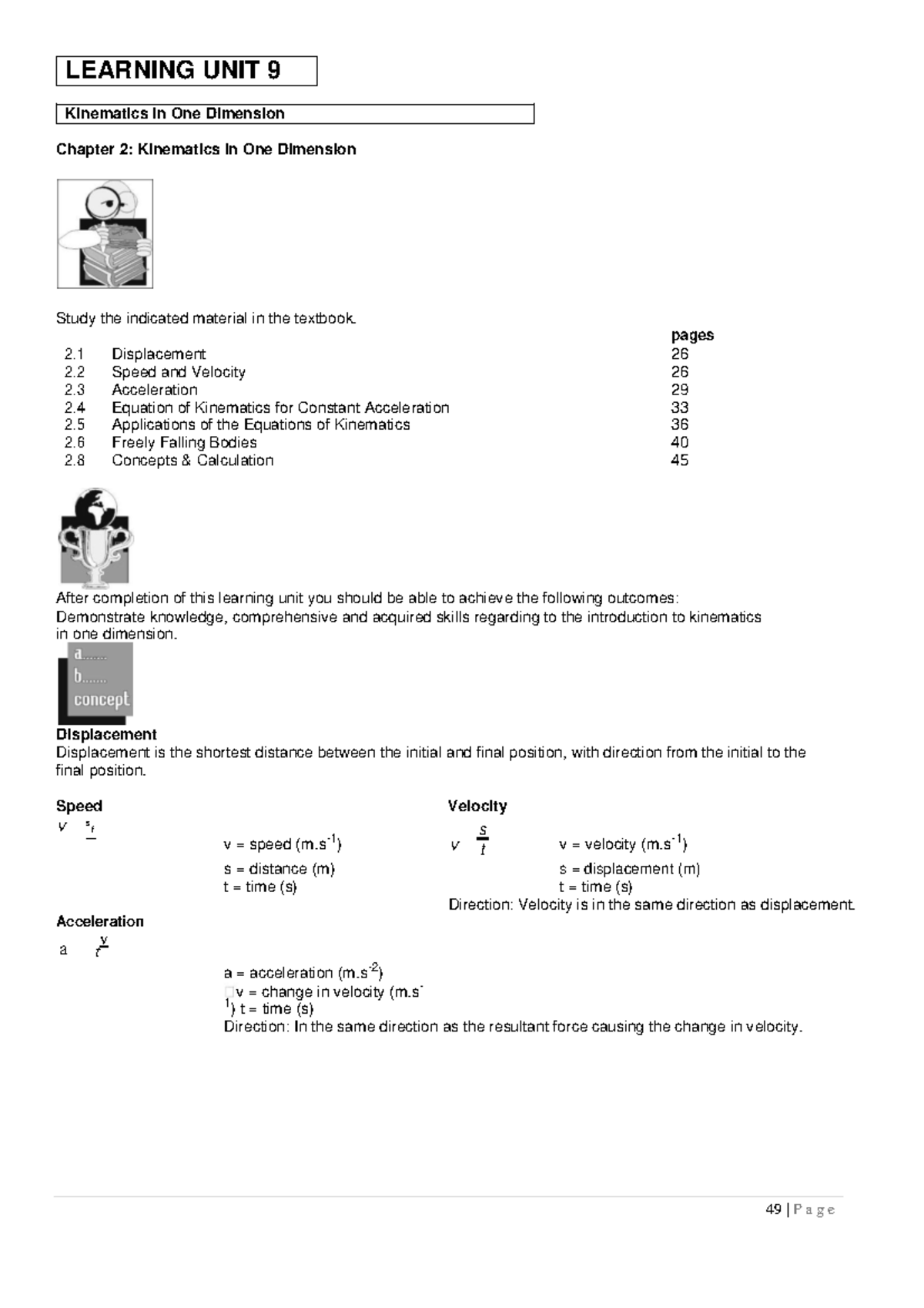 Learning UNIT 9 - Warning: TT: undefined function: 22 LEARNING UNIT 9 Kinematics in One ...