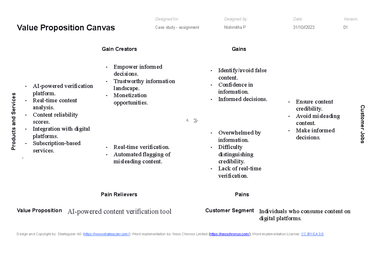 Strategyzer value proposition canvas - Designed for: Designed by: Date ...