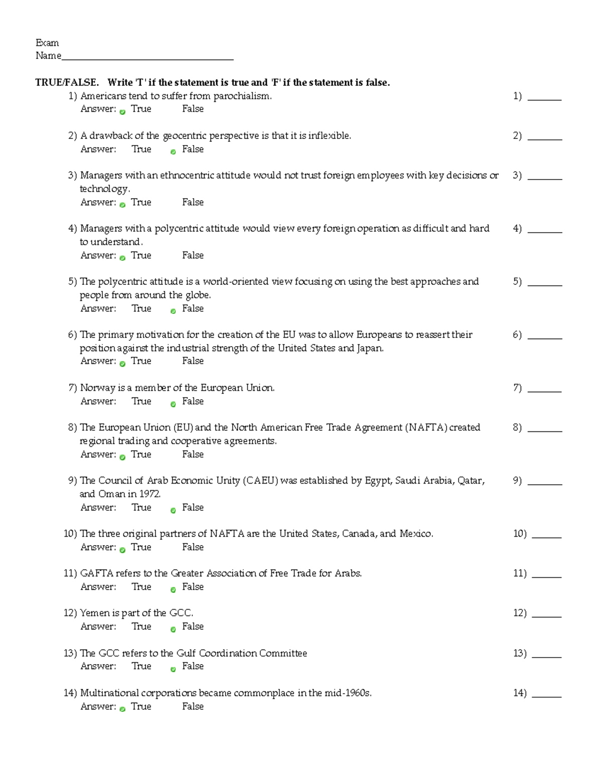 Chapter 4 True and False - ExamName___________________________________ TRUE/FALSE. Write 'T' if ...