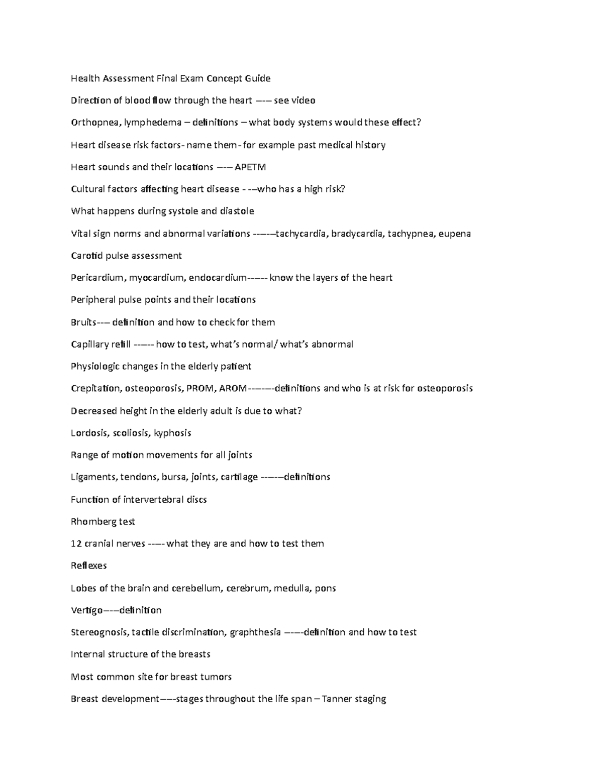 Health Assessment Final Exam Concept Guide - Health Assessment Final ...