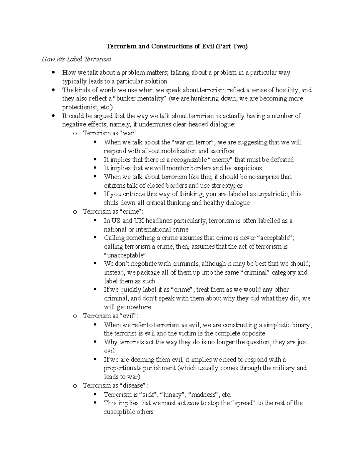 Lesson 22 - Terrorism and Constructions of Evil (Part Two) - Terrorism ...