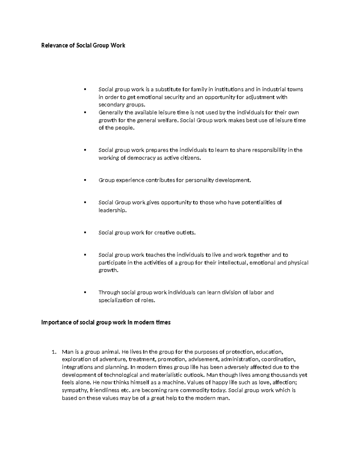Importance - Relevance of Social Group Work Social group work is a ...