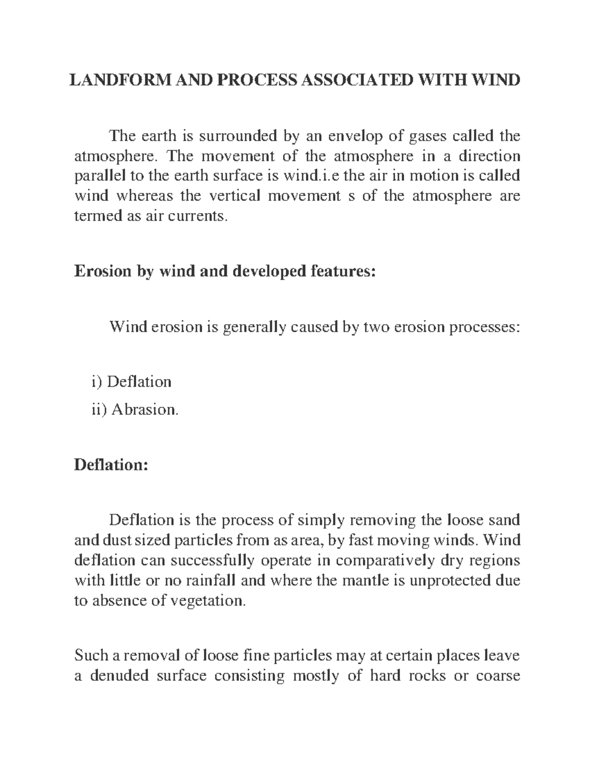 Landform AND Process Associated WITH WIND - LANDFORM AND PROCESS ...