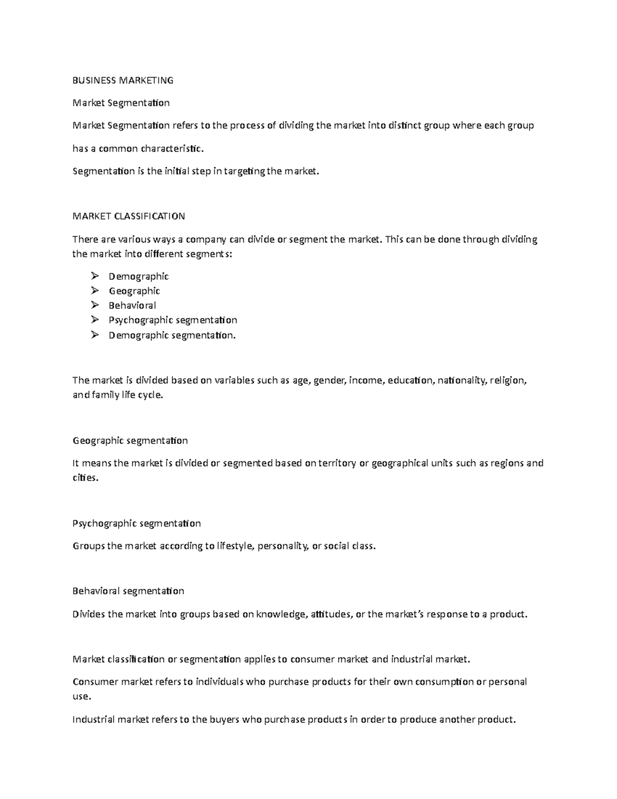 Business Marketing Market Segmentation - BUSINESS MARKETING Market ...