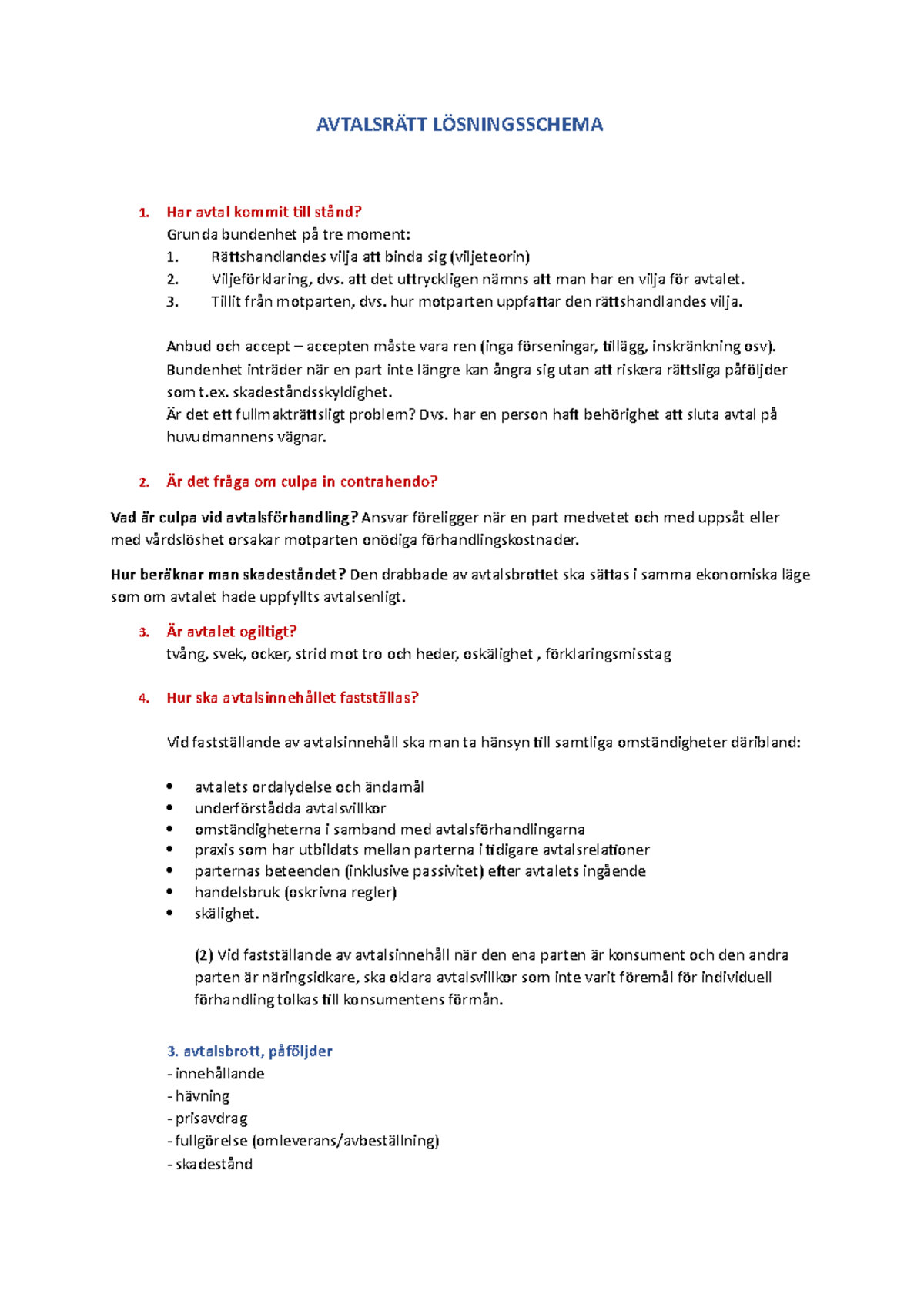 Avtalsrätt Lösningsschema - AVTALSRÄTT LÖSNINGSSCHEMA 1. Har avtal ...