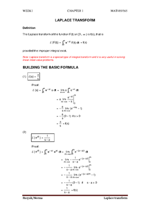 Tabular Method - Lecture note for 565 - WEEK1 REVIEW MAT485/ Page 1 ...
