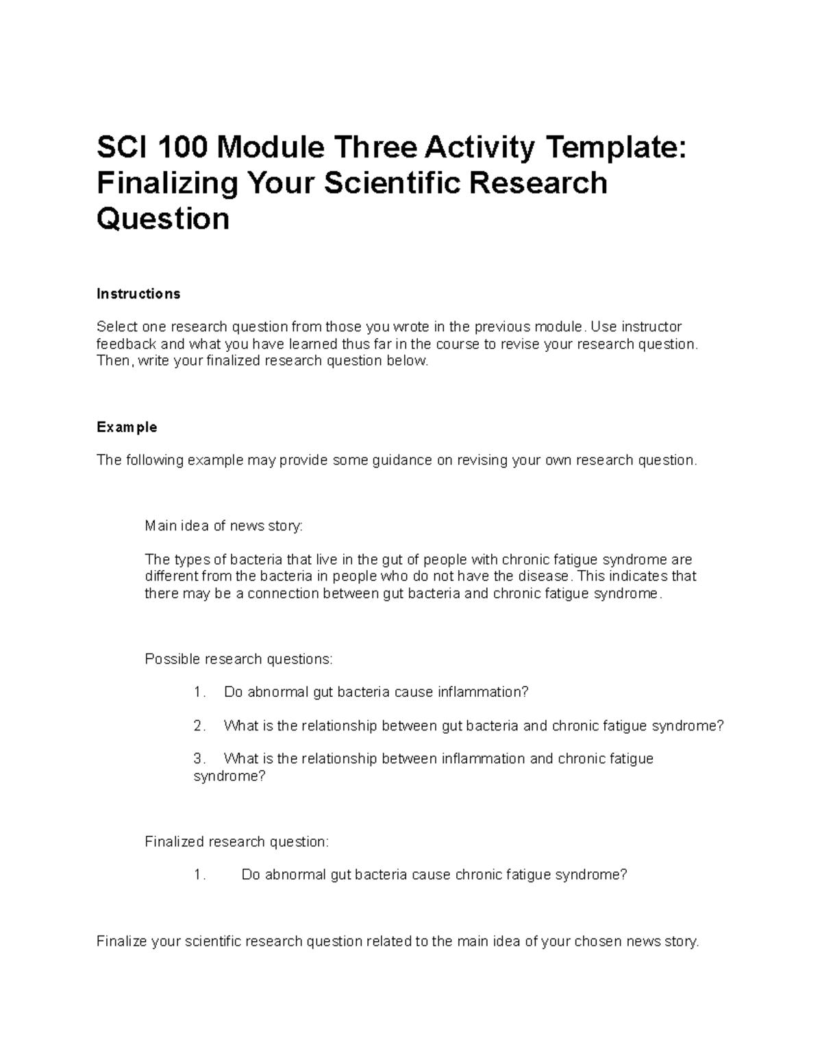 Sci100 3-2 Finalizing Question - SCI 100 Module Three Activity Template ...