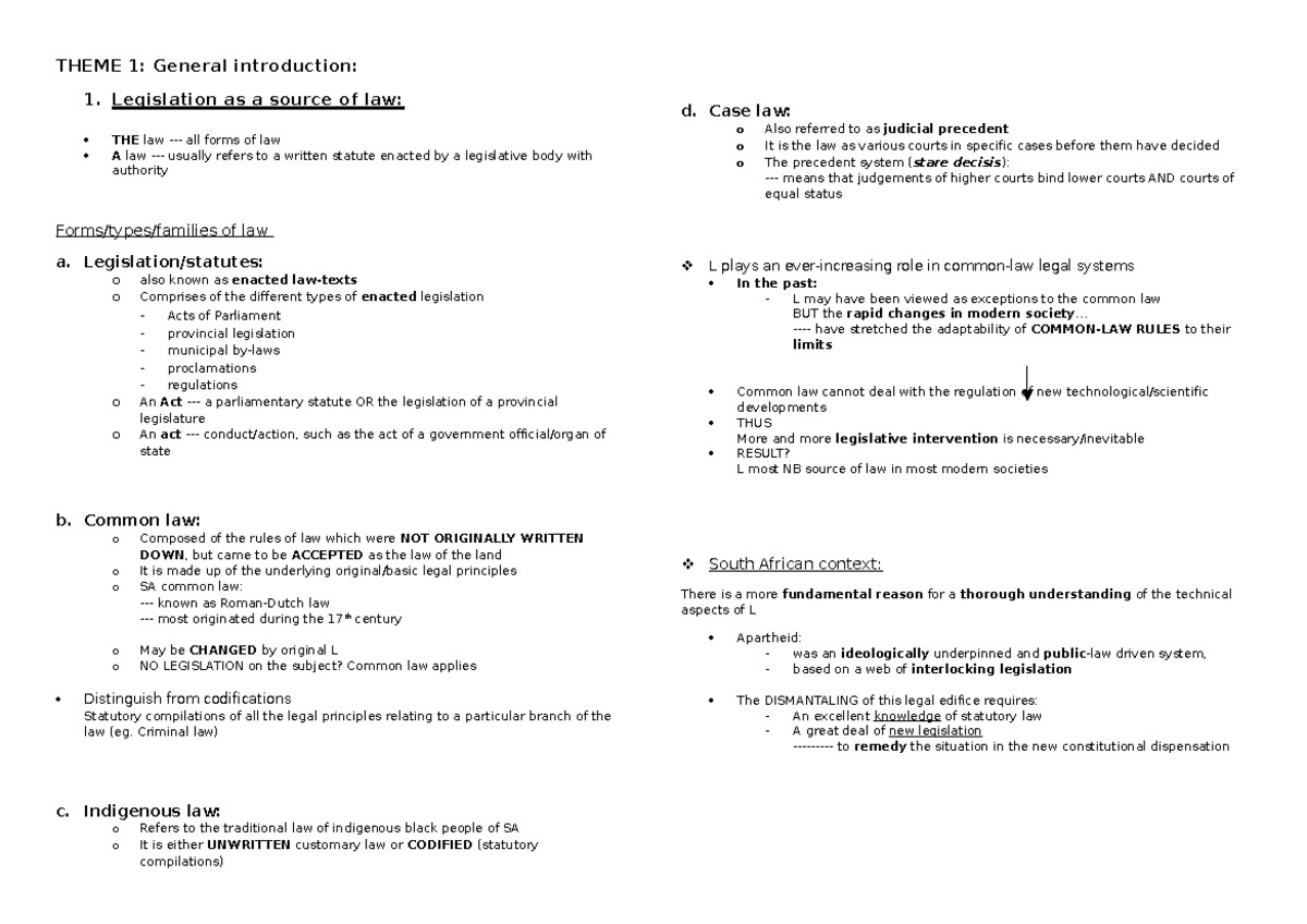 Theme 1 - THEME 1: General introduction: 1. Legislation as a source of ...