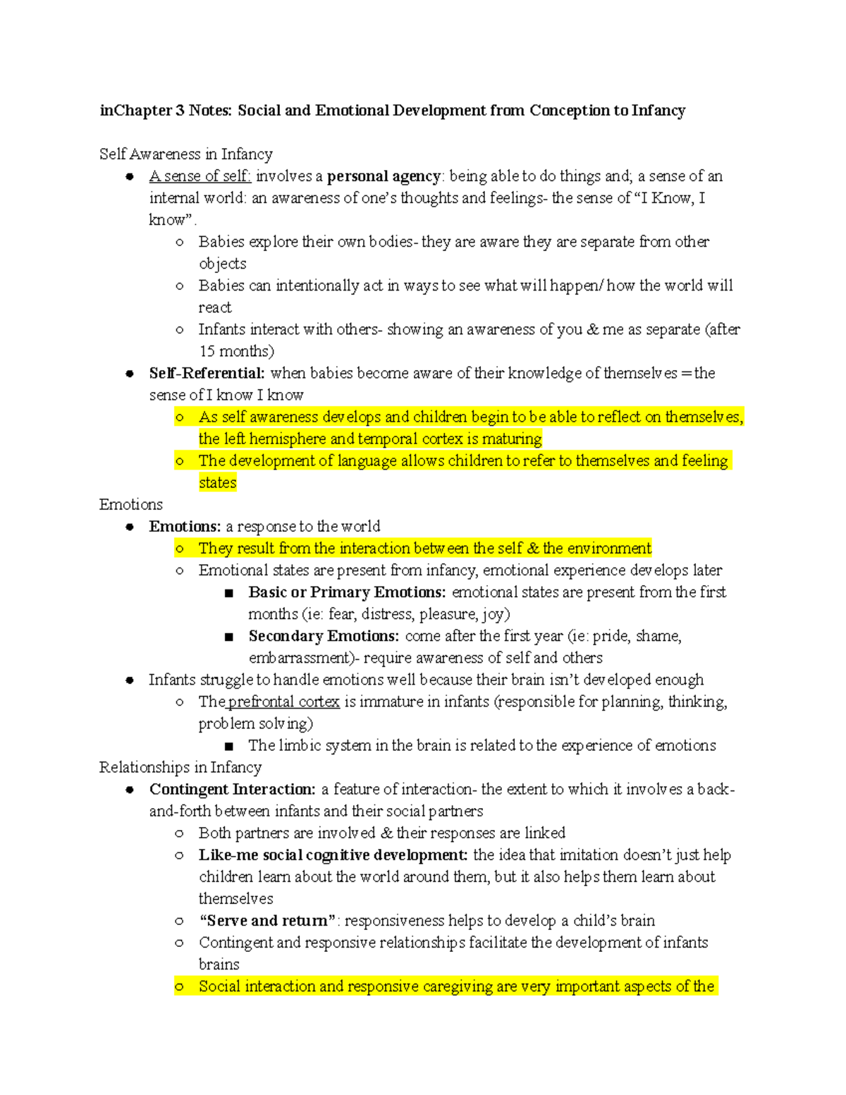 Chapter 3 notes - inChapter 3 Notes: Social and Emotional Development ...
