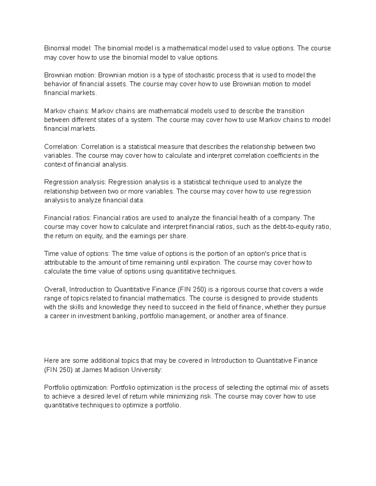 Introduction to Quantitative Finance (FIN 250) #2 - Binomial model: The binomial model is a ...