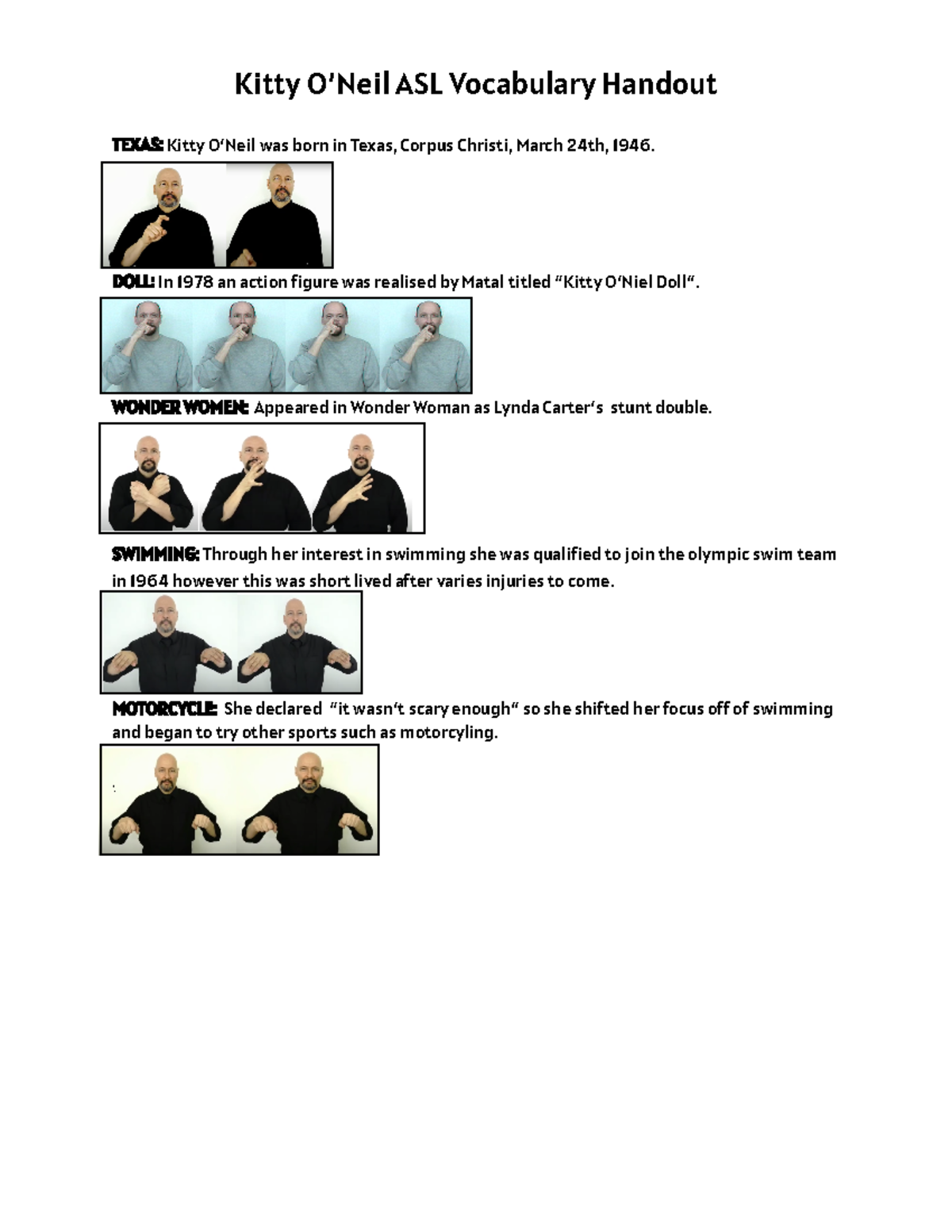 Handout - Google Docs - mllo - Kitty O’Neil ASL Vocabulary Handout ASL ...