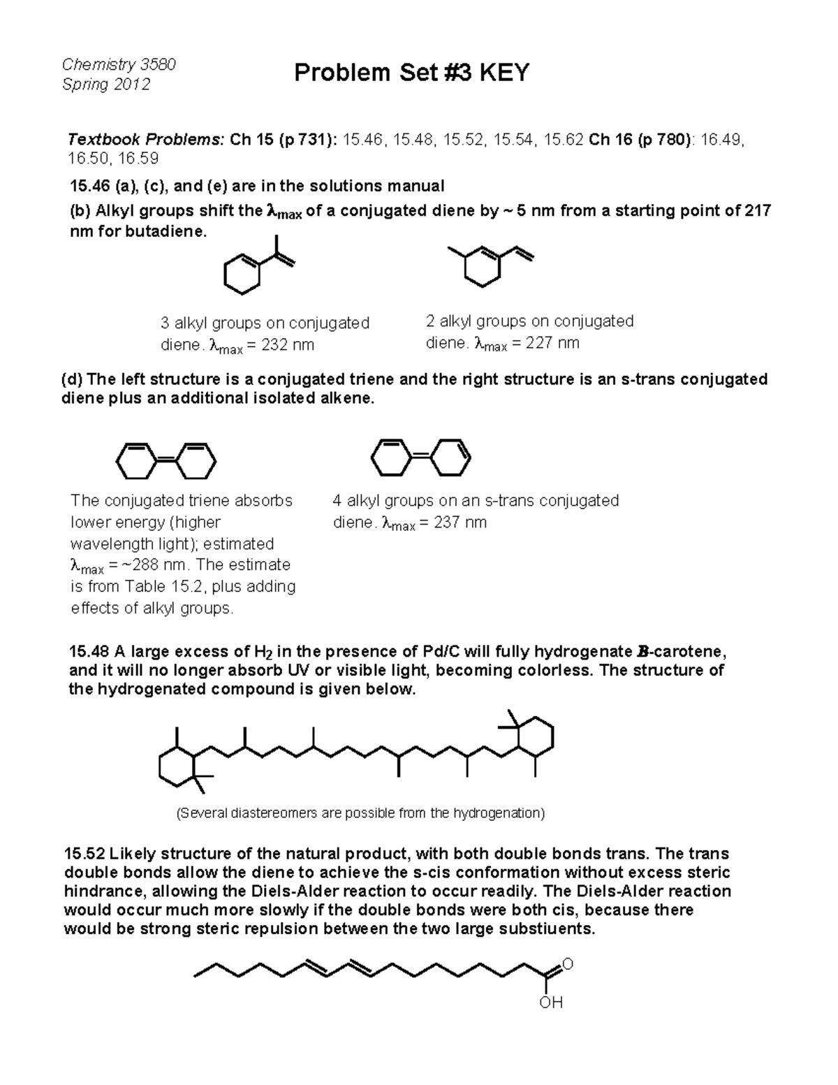3580 Spring 2012 PSET 3 KEY rev - Chemistry 3580 Spring 2012 Problem Set #3 KEY Textbook ...