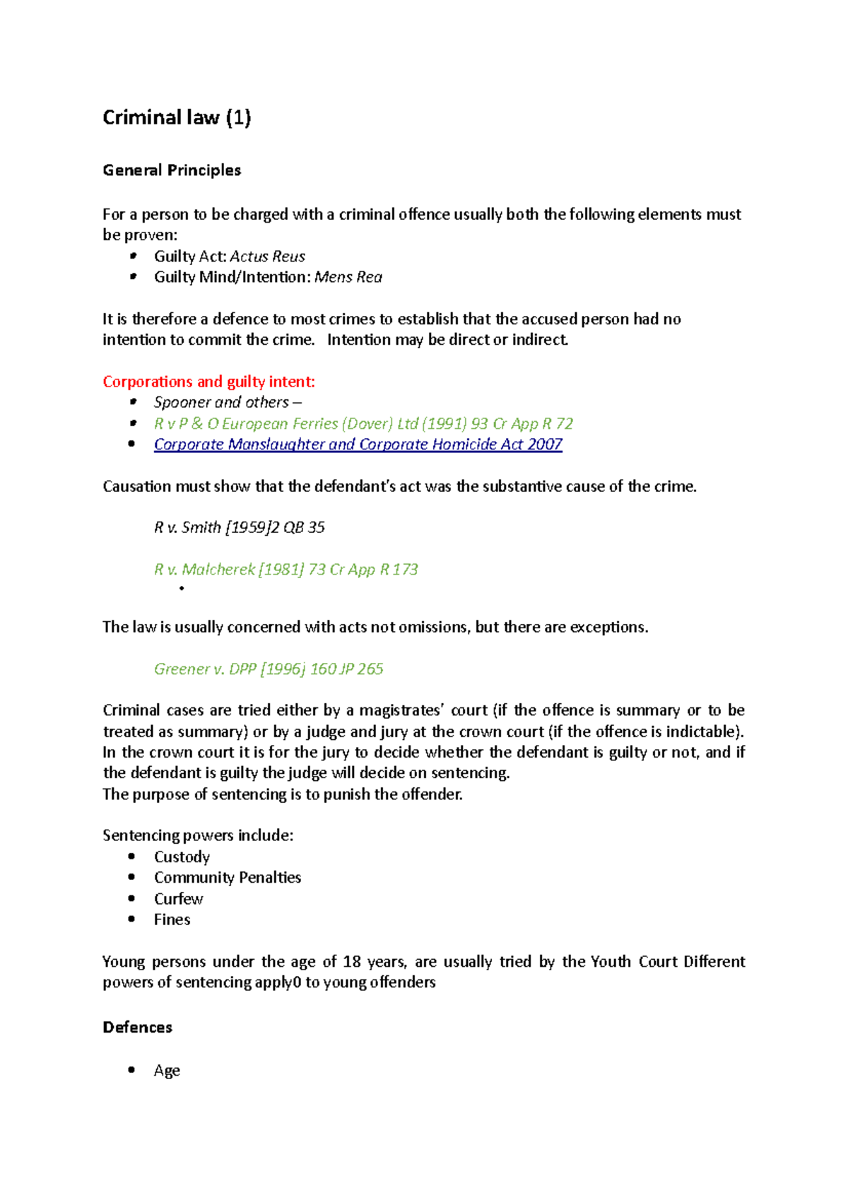 Criminal law - Intention may be direct or indirect. Corporations and ...