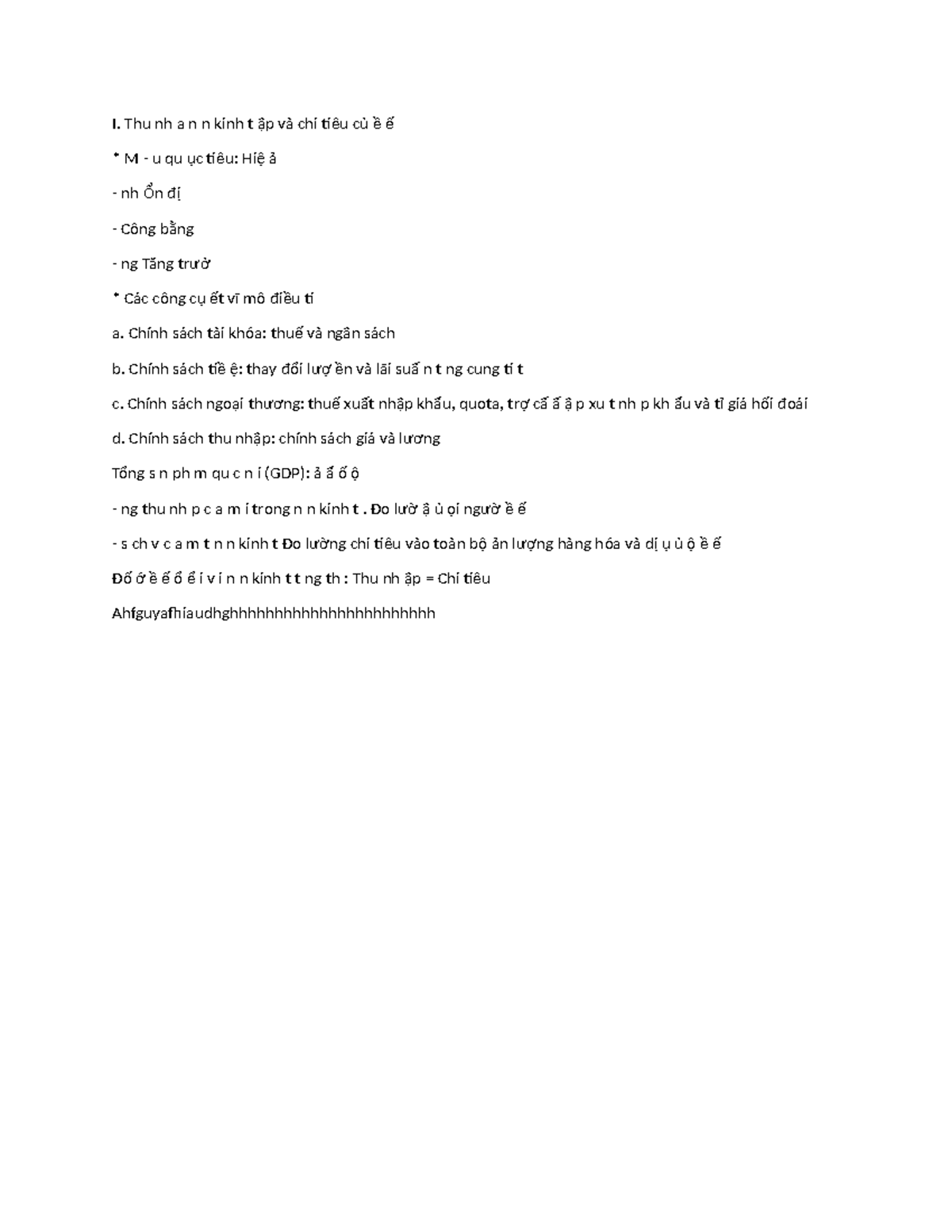 Macroo - I. Thu nh a n n kinh t ập và chi tiêu củ ề ế M - u qu ục tiêu: Hiệ ả nh Ổn đị Công bằng ...