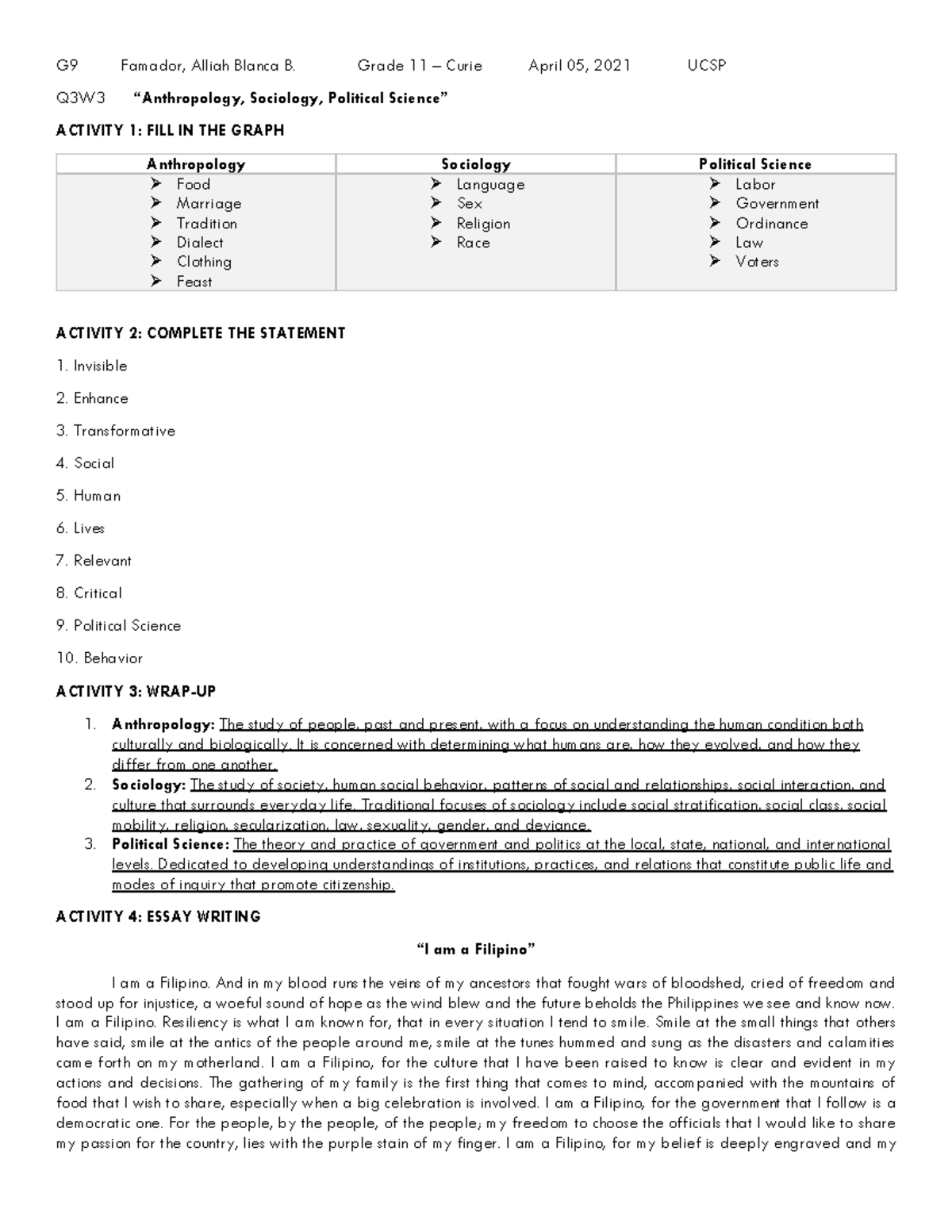 G9 Famador UCSP Q3W3-converted - G9 Famador, Alliah Blanca B. Grade 11 – Curie April 05, 2021 ...