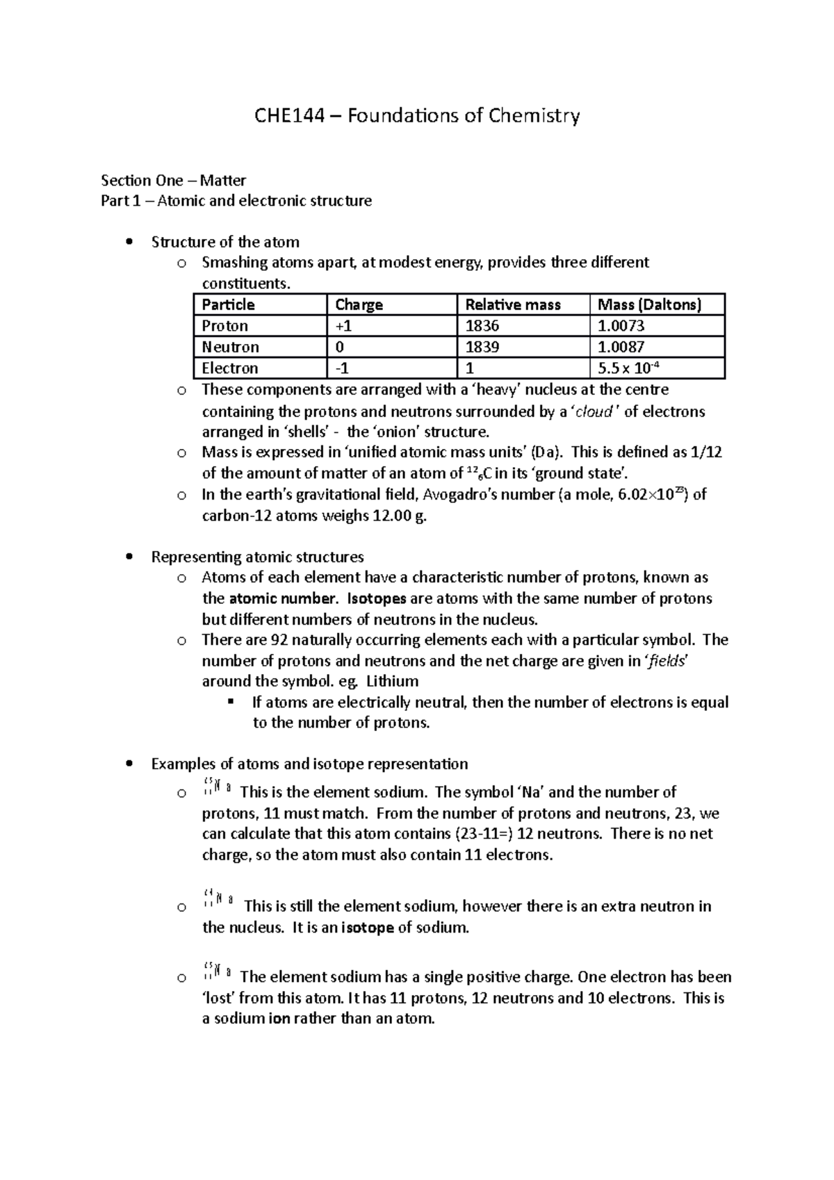 CHE144 - Lecture materials - CHE144 – Foundations of Chemistry Section ...