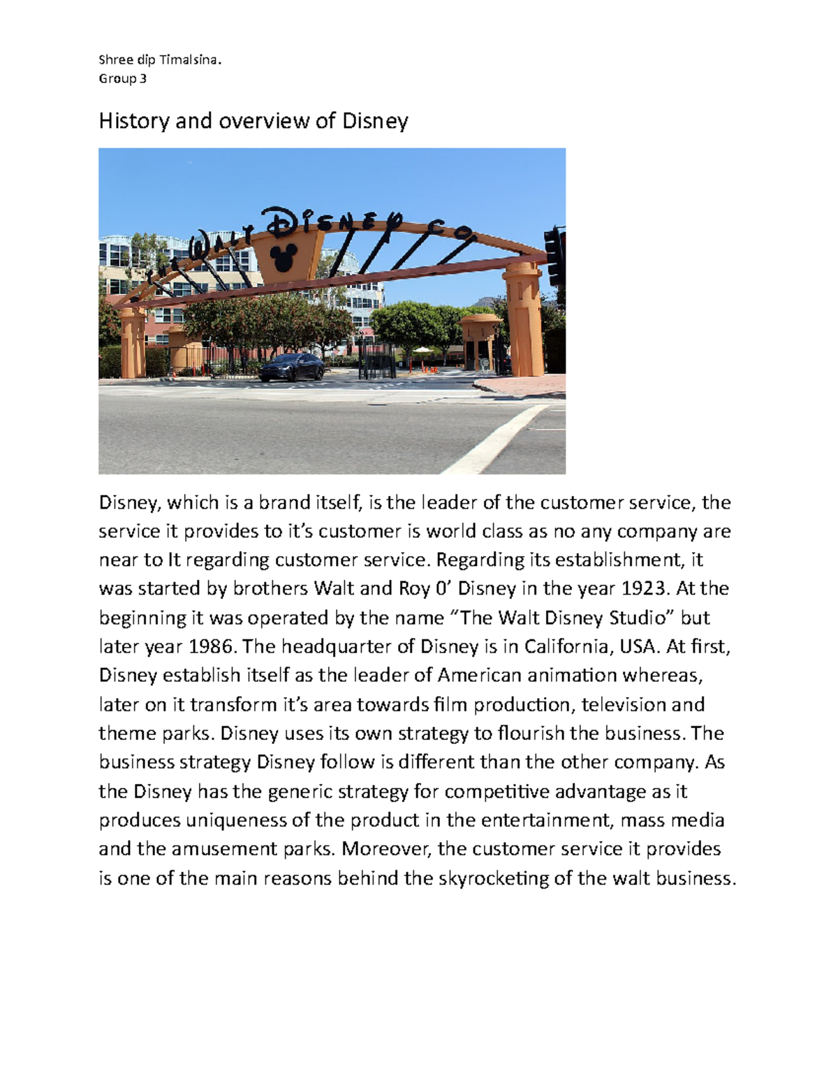 disneys introduction and history - Shree dip Timalsina. Group 3 History ...