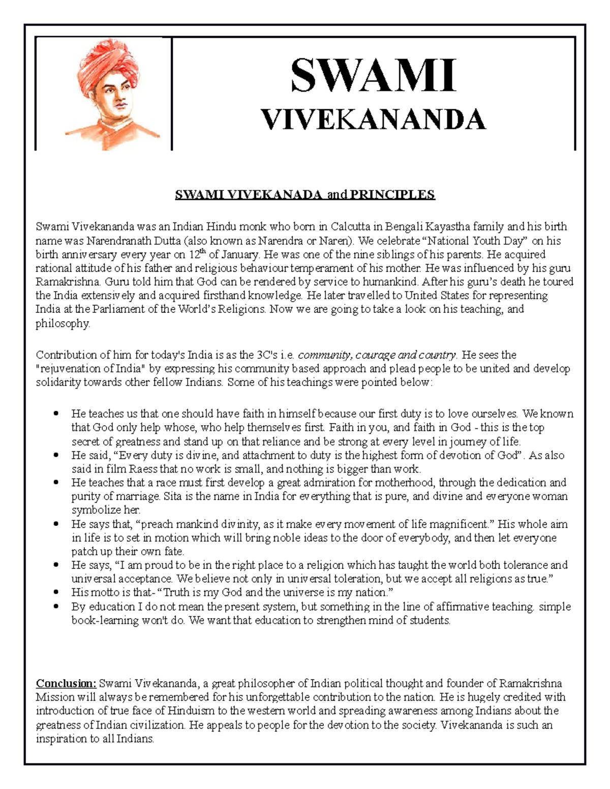 Swami Vivekananda by Nishant - SWAMI VIVE K ANANDA SWAMI VIVEKANADA and ...