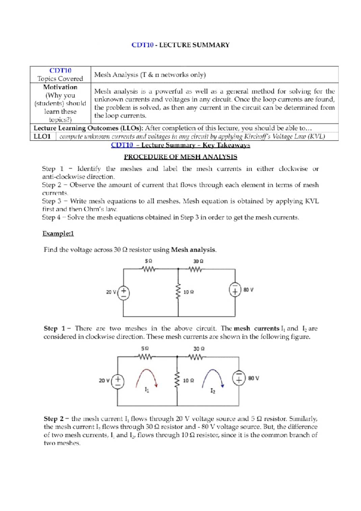 CDT-10 - BEE Important Summaries - Basic Electrical Engineering - Studocu