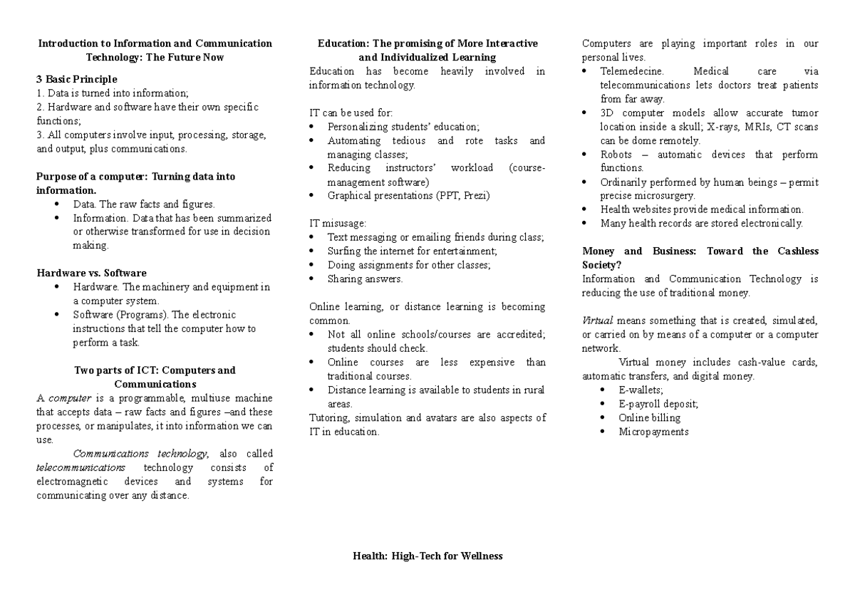 IT 101 Notes - Introduction to Information and Communication Technology ...