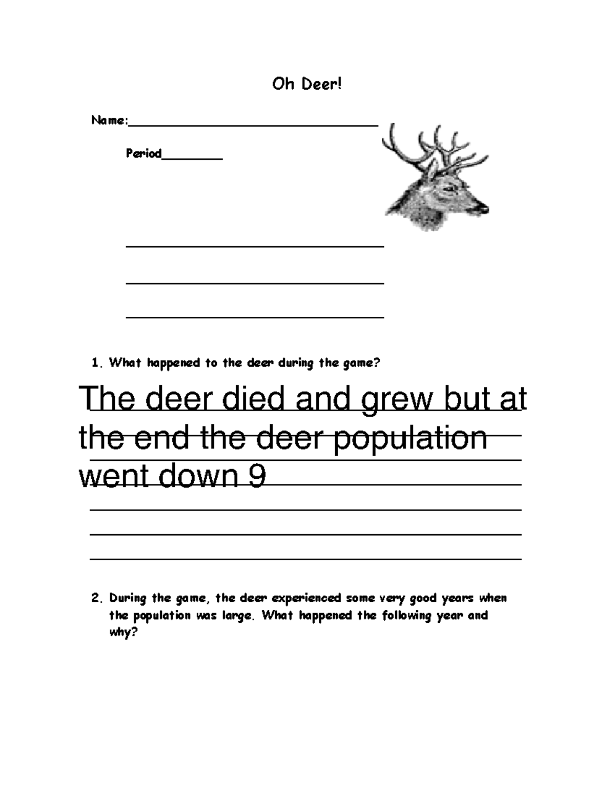 Edited - Aiden Wright - Oh-Deer-Lab-Student-Handout - Oh Deer! - Studocu