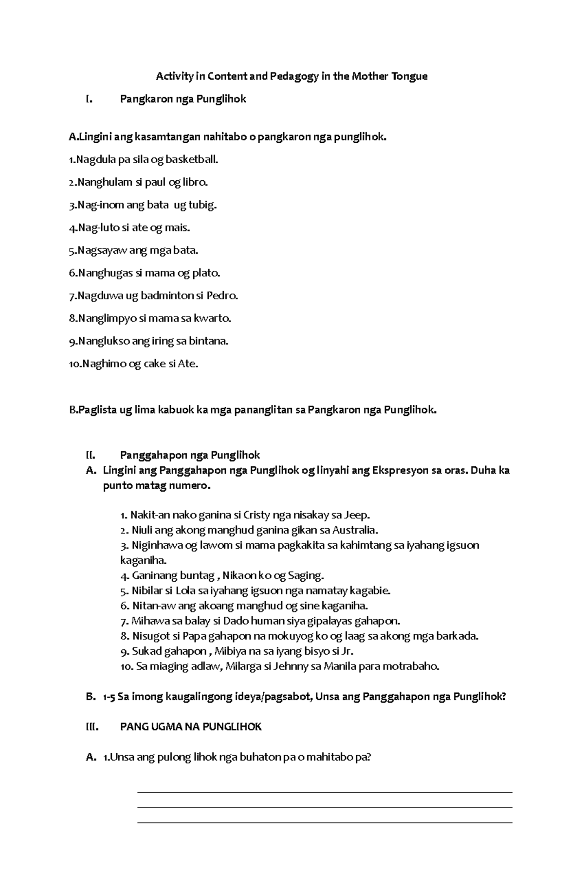 Activity in Content and Pedagogy in the Mother Tongue - Pangkaron nga ...