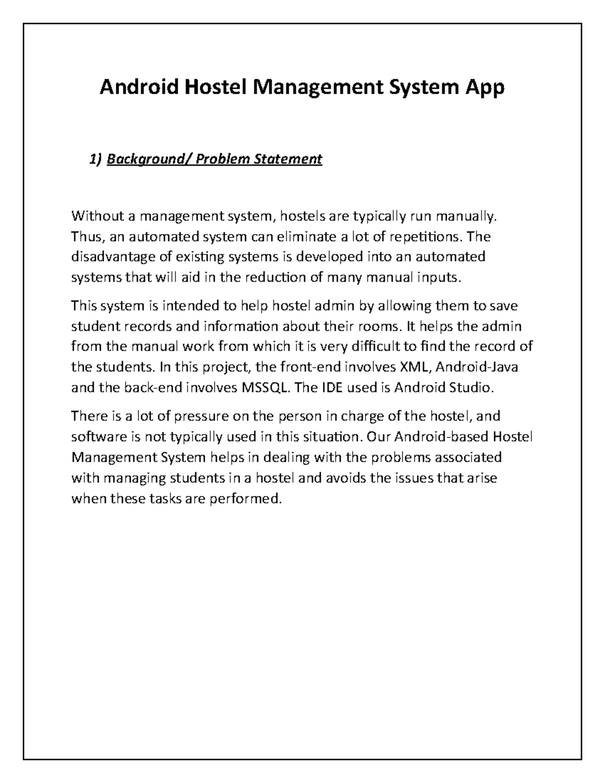 A213 - Android Hostel Management System App Background/ Problem ...