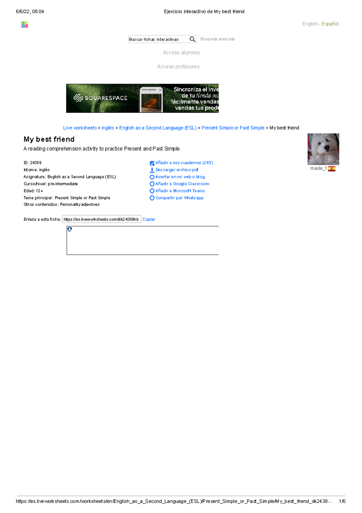 Ejercicio interactivo de My best friend - My best friend A reading ...