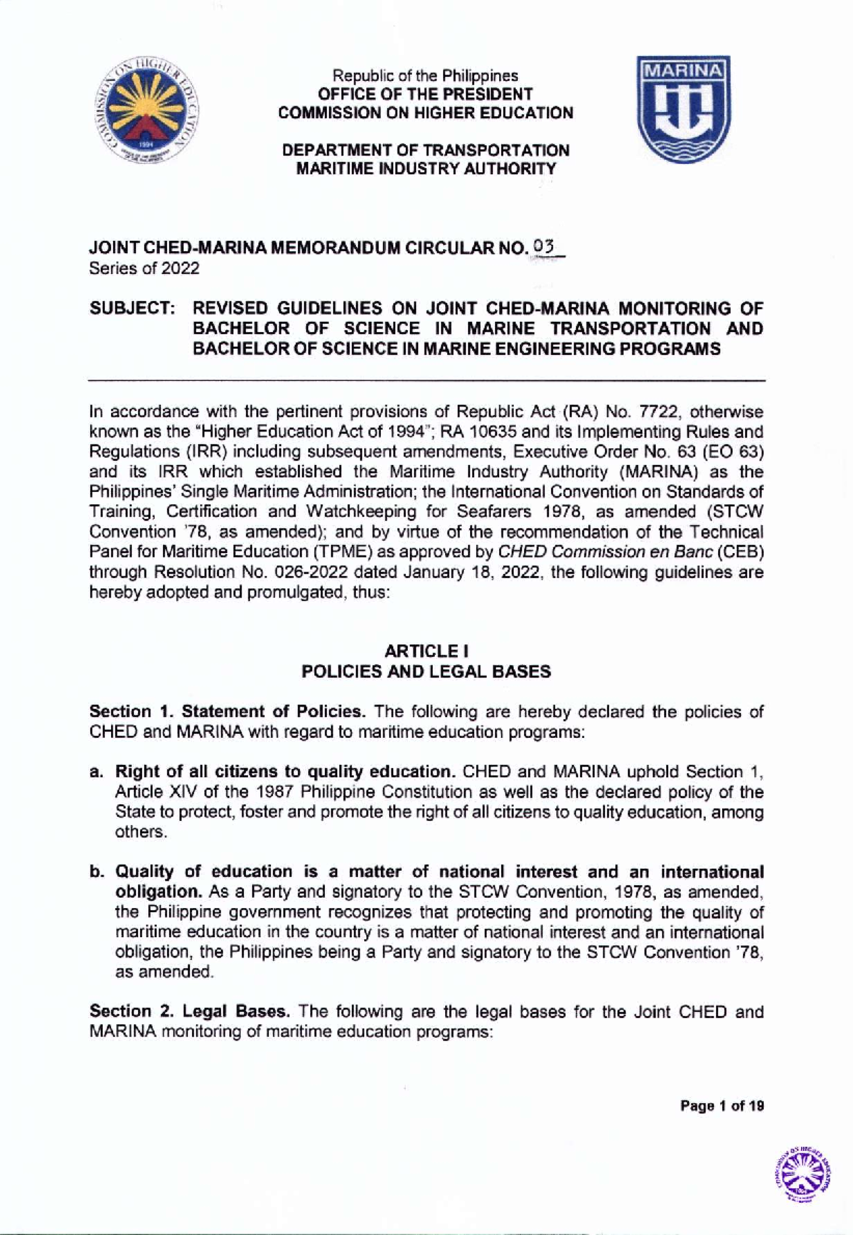 Course Outline for BSMT - Republic of the Philippines OFFICE OF THE ...