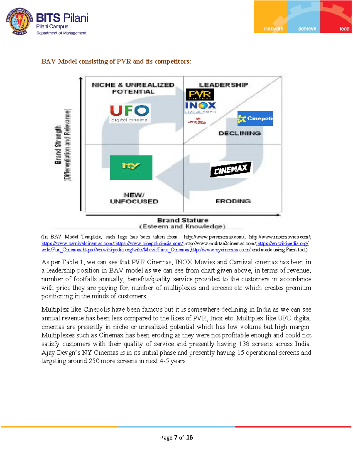 Project on PVR cinemas-7 - BAV Model consisting of PVR and its ...