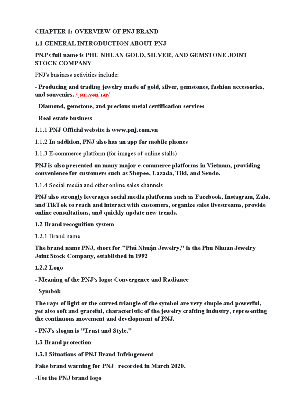 Chapter 1 - not thing - CHAPTER 1: OVERVIEW OF PNJ BRAND 1 GENERAL ...