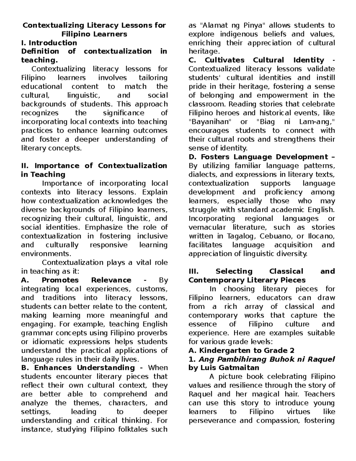 Midterm- Readings - Contextualizing Literacy Lessons for Filipino ...