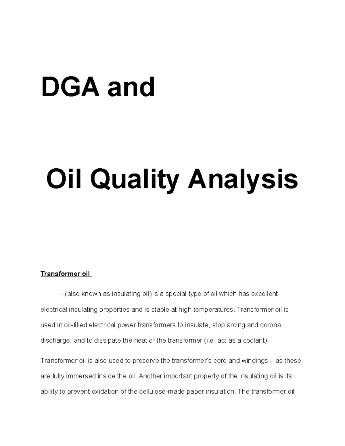 7, DGA and OIL Analysis - DGA and Oil Quality Analysis Transformer oil ...