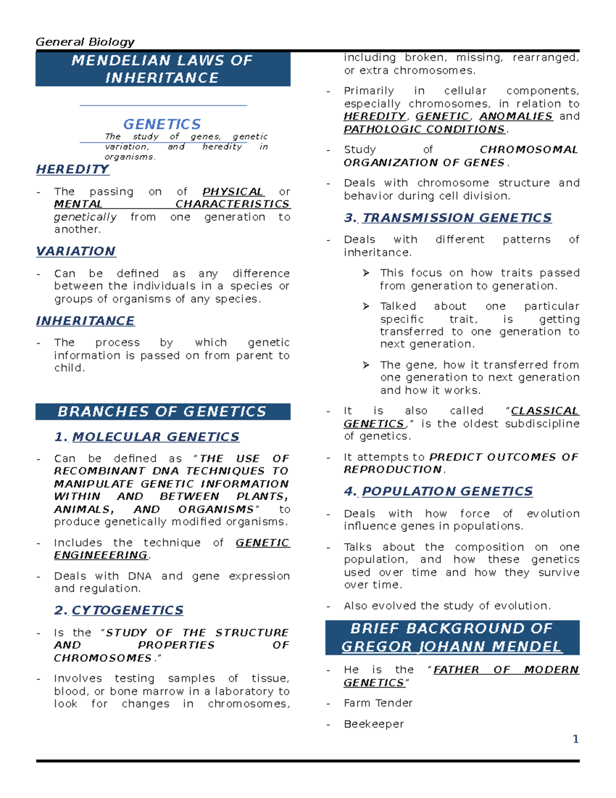 General Biology - Mendelian LAWS OF Inheritance - MENDELIAN LAWS OF ...