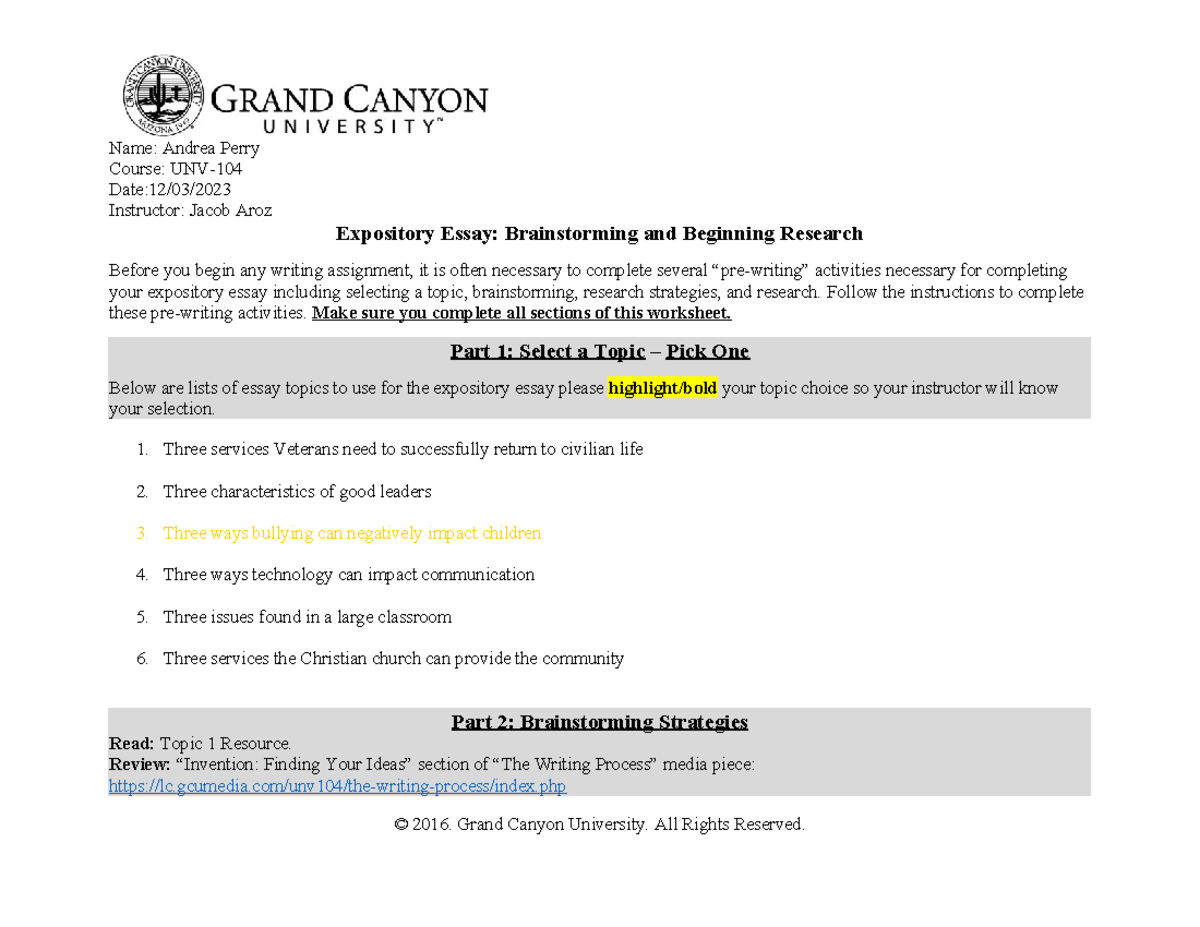 UNV-104-RS-T1-Brainstorming and Beginning Research Worksheet - Name ...