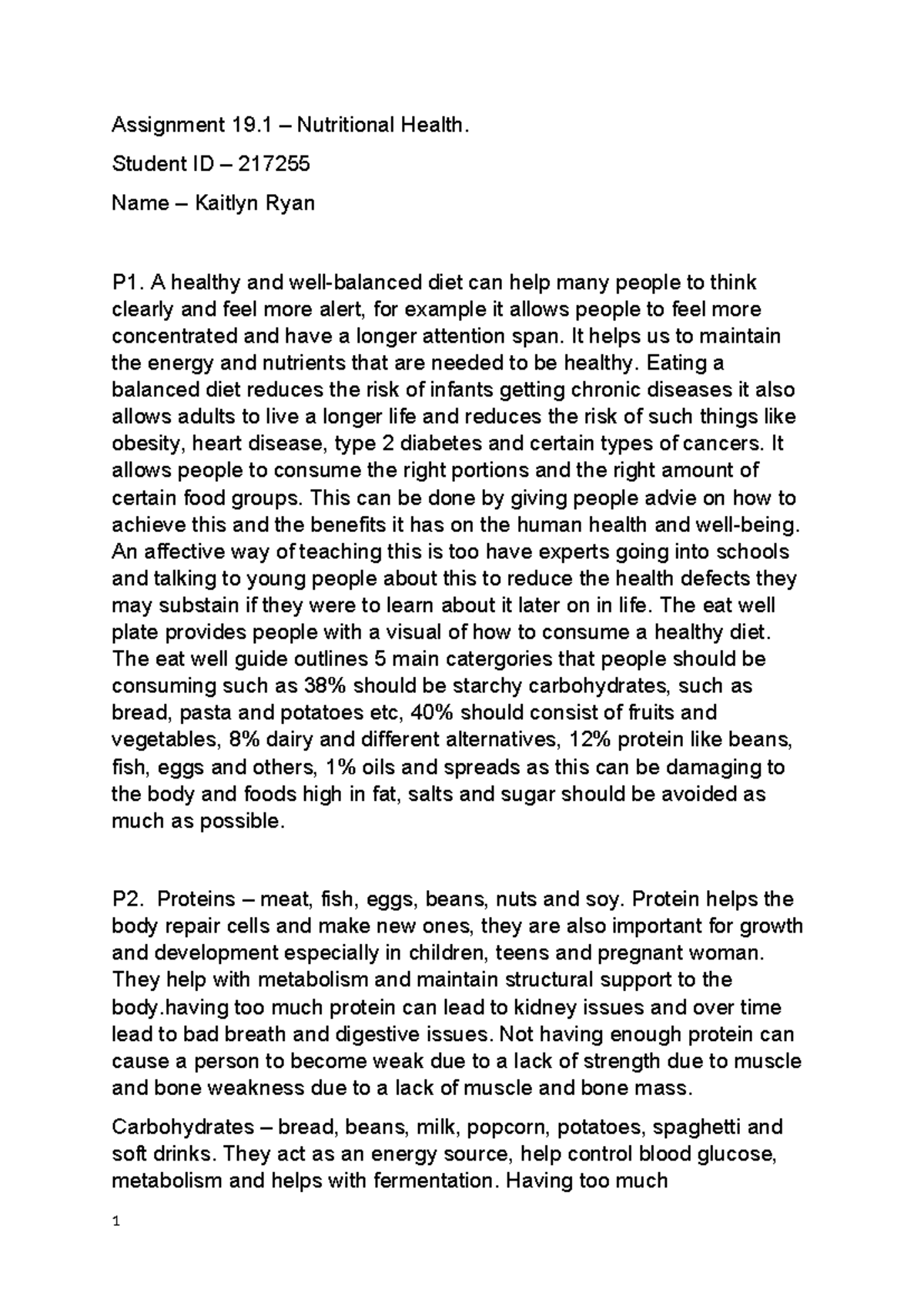 Assignment 1 unit 19- nutrional health - Assignment 19 – Nutritional ...