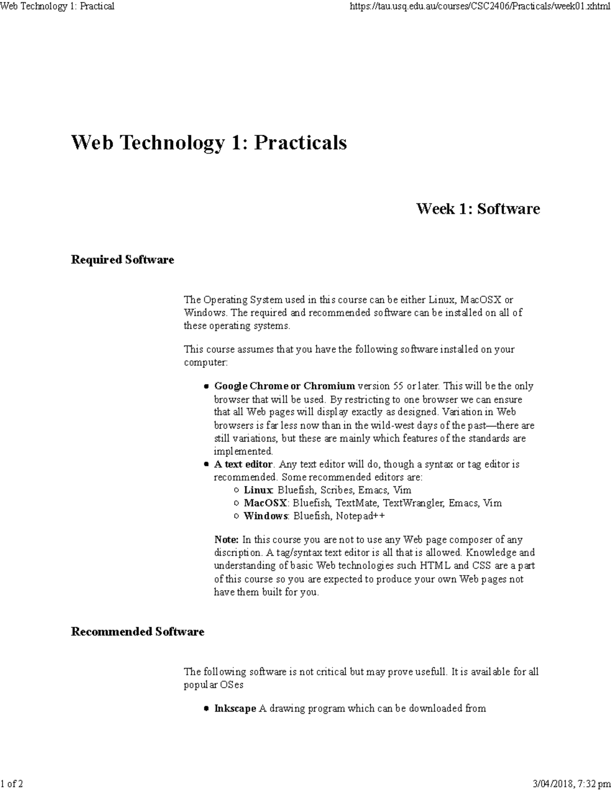 Pratical - Week 1 - Practical Exercises - Web Technology 1: Practical 1 ...