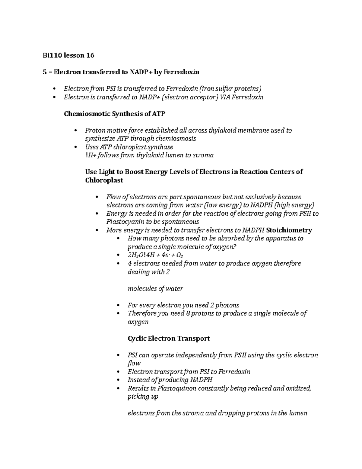 Bi110 lesson 16 - business notes - Bi110 lesson 16 5 – Electron ...