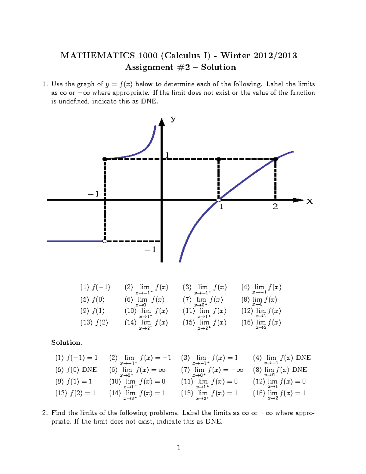 Seminar assignments - Assignment 2 solution - MATHEMATICS 1000 ...