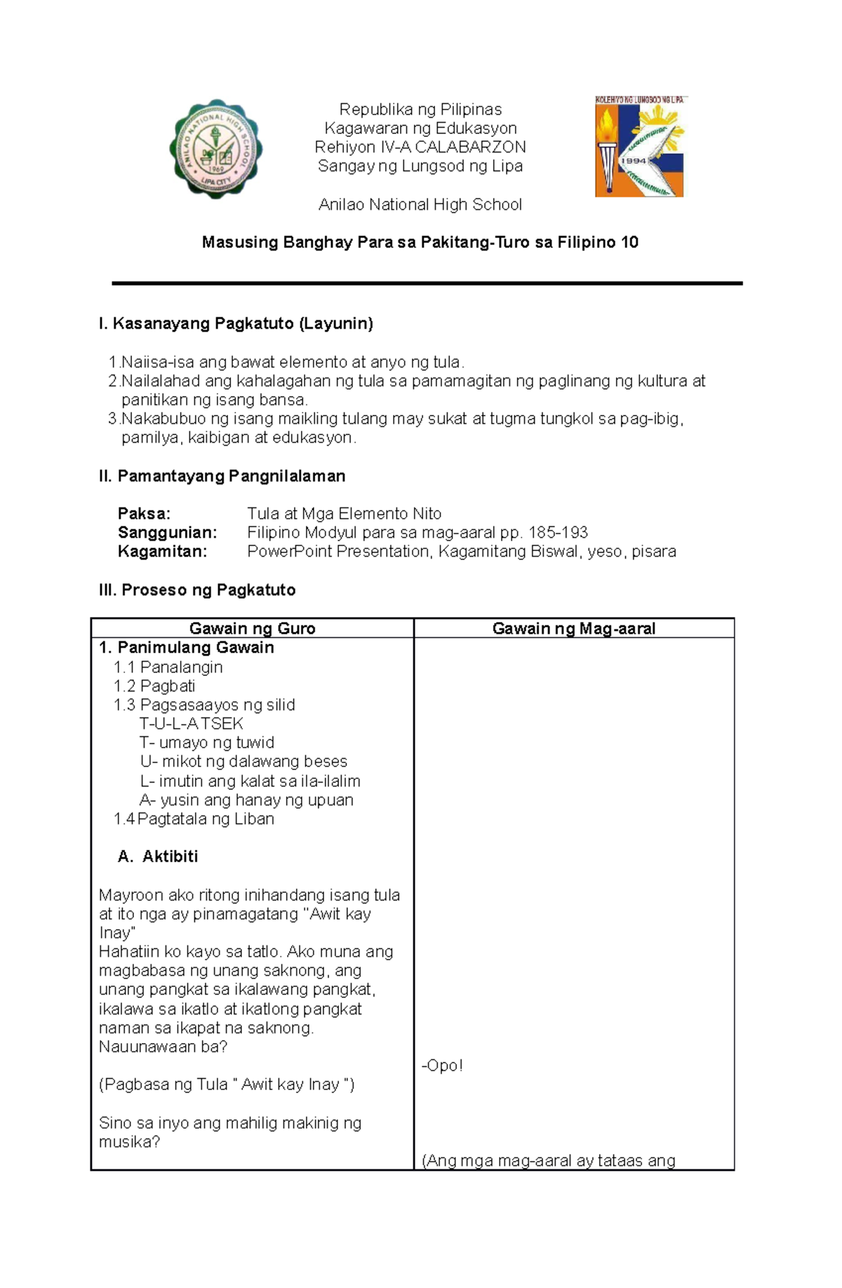 Th local demo Tula lesson plan - Bachelor of Arts in History - PUP ...