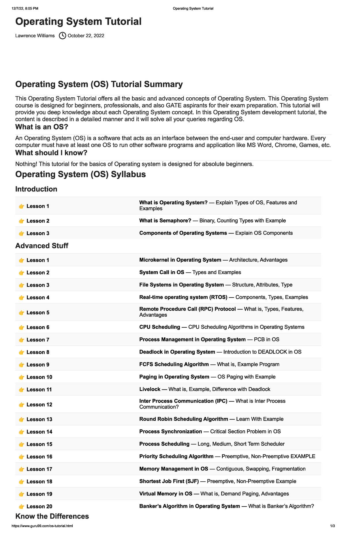 1.Operating System Tutorial - guru99 - Master of Computer Application - Studocu