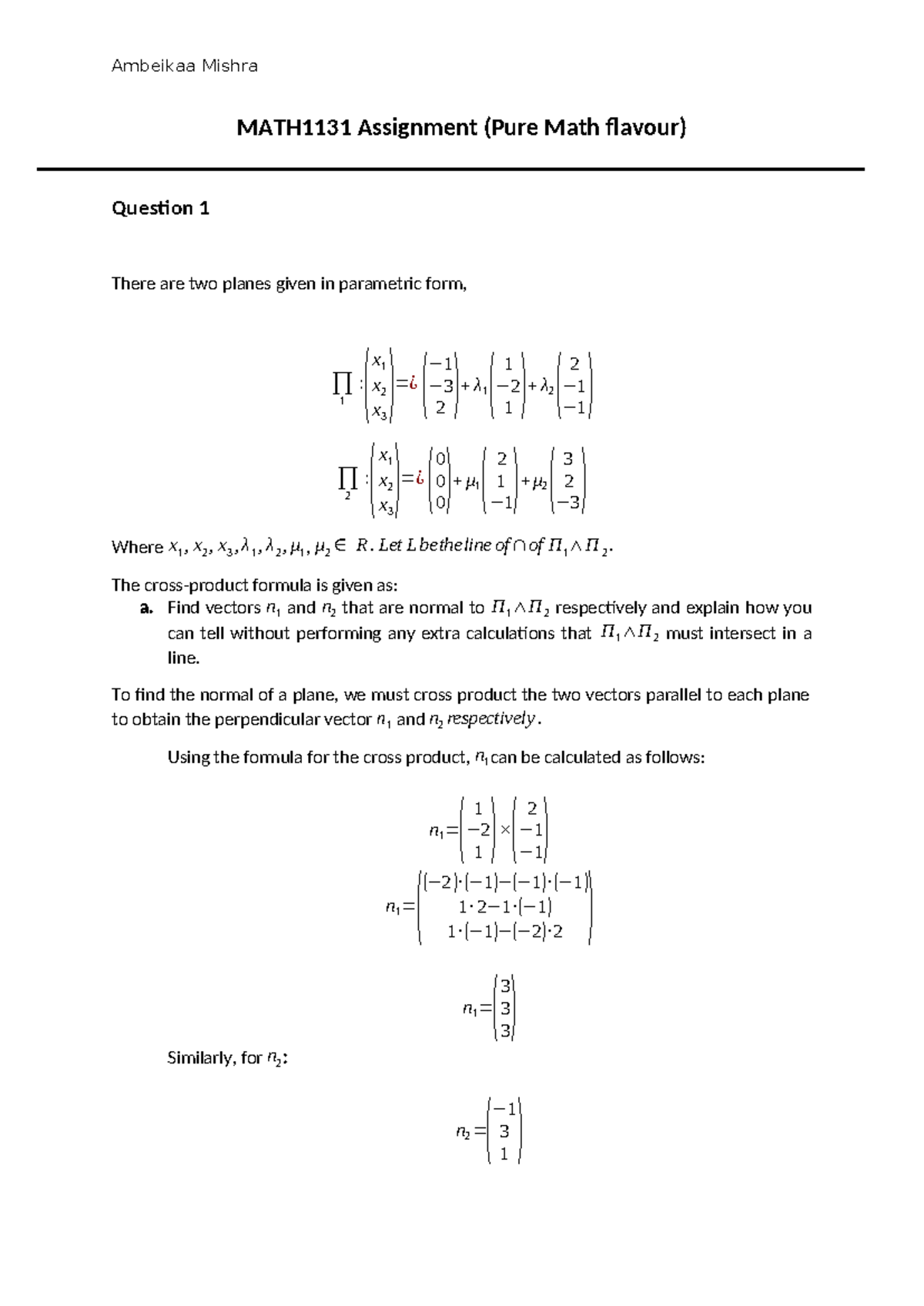 MATH1131 Assignment (Pure Math flavour) - MATH1131 Assignment (Pure Math flavour) Question 1 ...