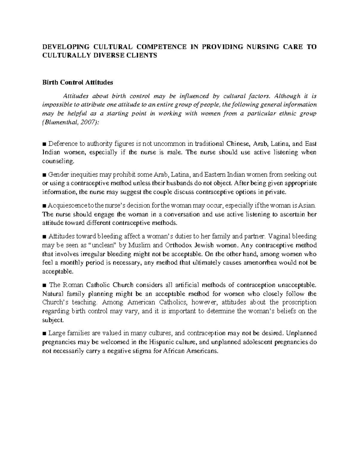 Developing Cultural Competence in providing Nursing Care - DEVELOPING ...