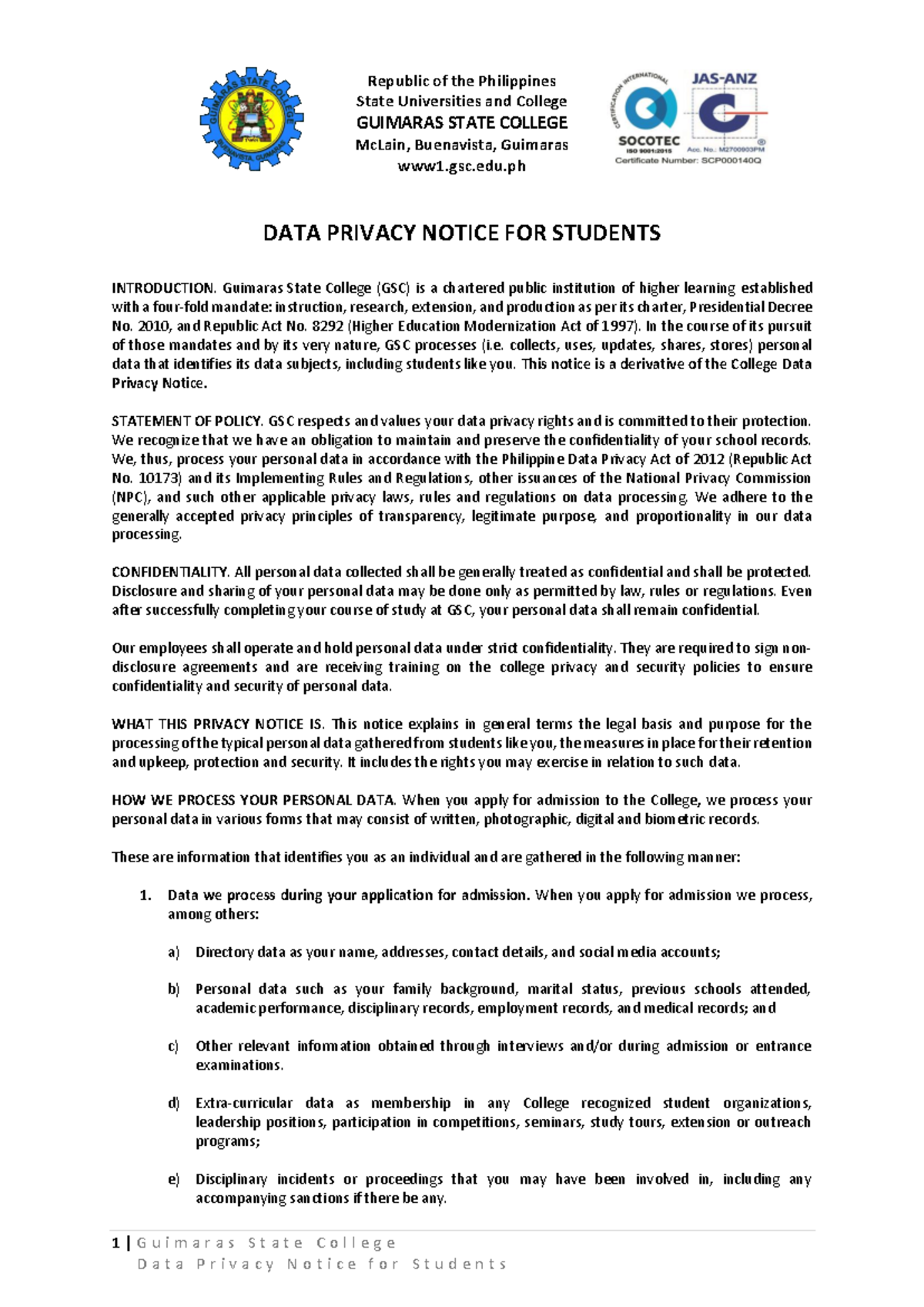 DATA Privacy Notice FOR Students Edited - 1 | G u i m a r a s S t a t e ...