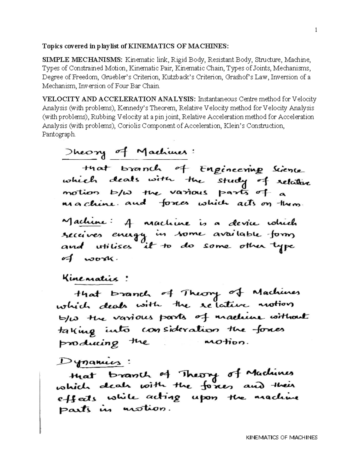 TOM Notes 2.5 Unites - Topics covered in playlist of KINEMATICS OF ...
