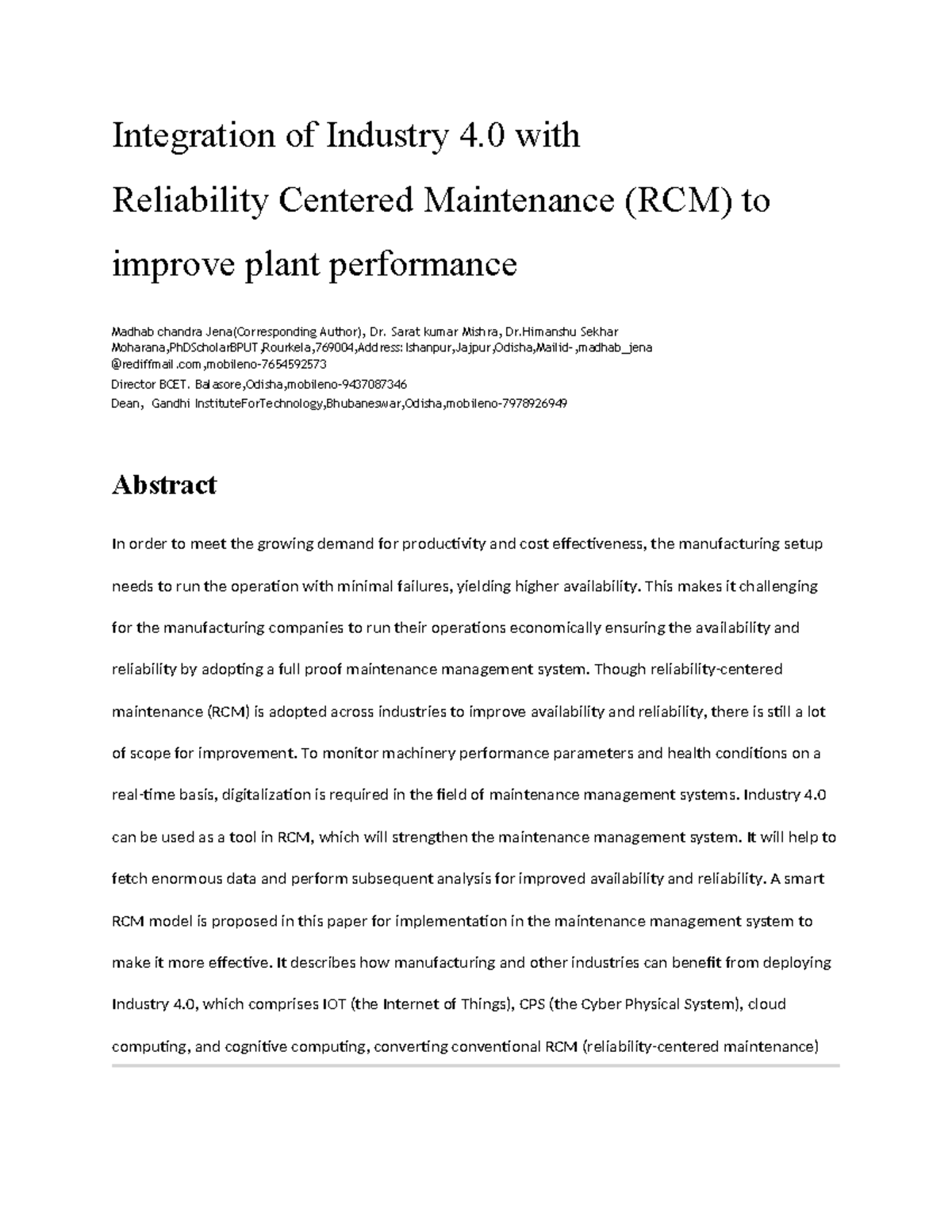 Smart rcm - rcm - Integration of Industry 4 with Reliability Centered ...