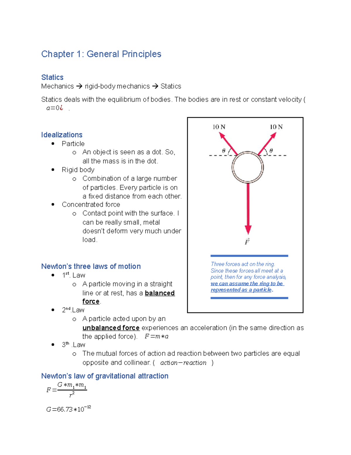 Static - Notes - Chapter 1: General Principles Statics Mechanics rigid ...