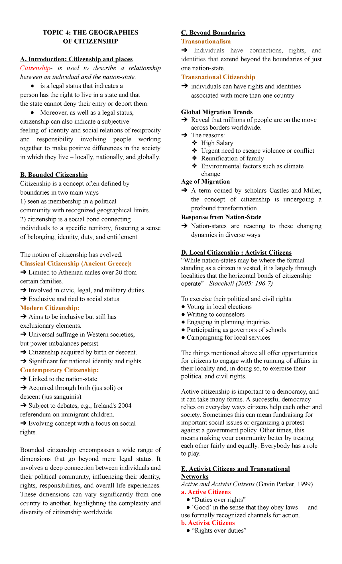 THE Geogrphiies OF Citizenship - TOPIC 4: THE GEOGRAPHIES OF ...